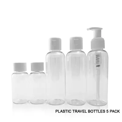 Plastic Travel bottles 5 pack (50ml, 100ml Boston bottles)